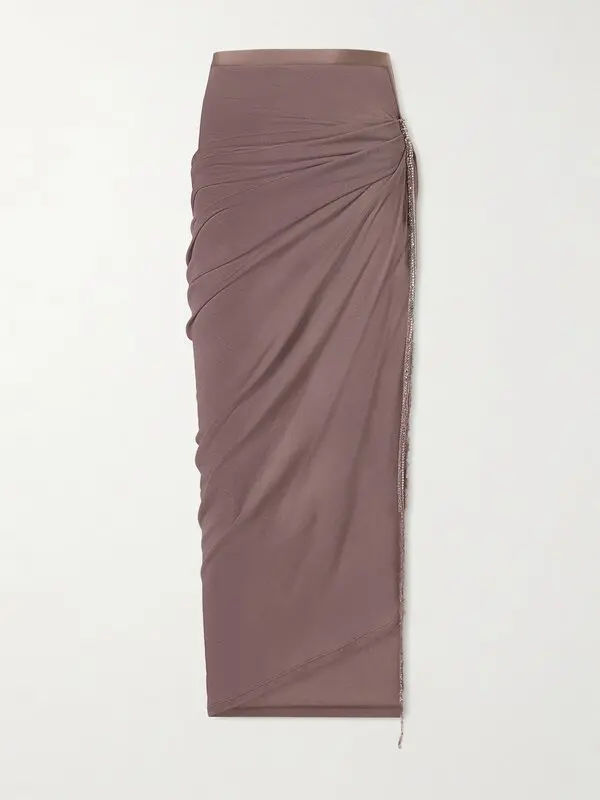 WIEDERHOEFT Embellished Draped Knitted Midi Skirt