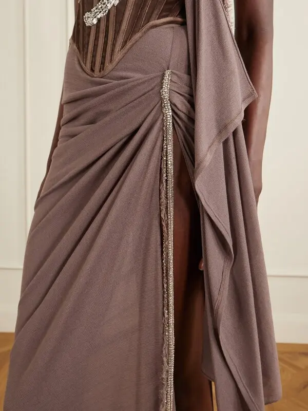 WIEDERHOEFT Embellished Draped Knitted Midi Skirt