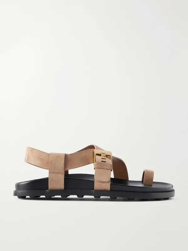TOD'S Suede Sandals With Gold-toned Buckle - Brown