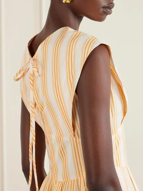 Rosie Assoulin In Full Bloom Gathered Striped Cotton-taffeta Midi Dress - Orange
