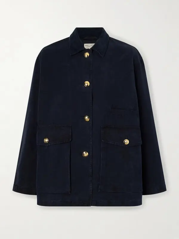 NILI LOTAN Devin Corduroy-trimmed Cotton-canvas Jacket - Blue