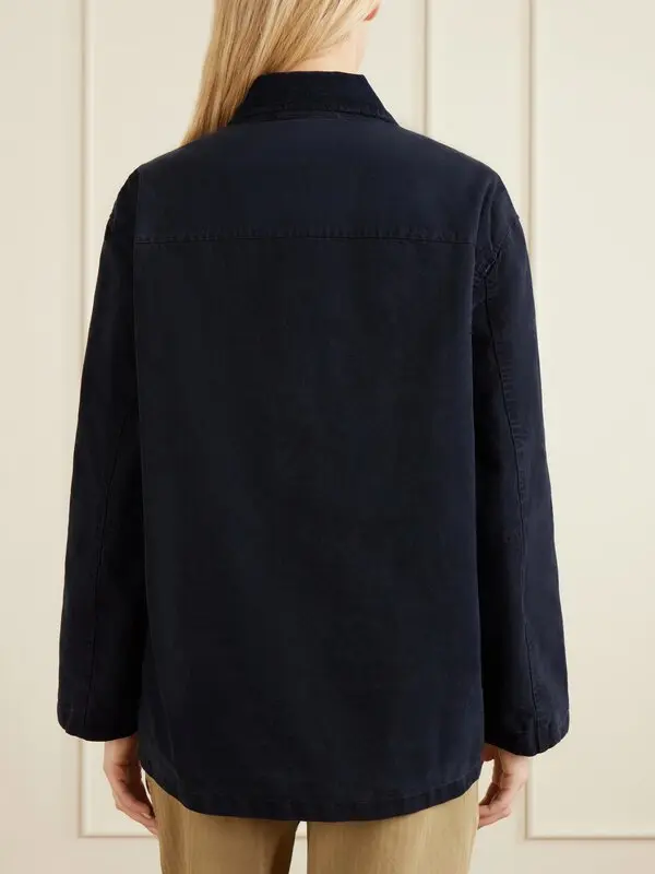 NILI LOTAN Devin Corduroy-trimmed Cotton-canvas Jacket - Blue
