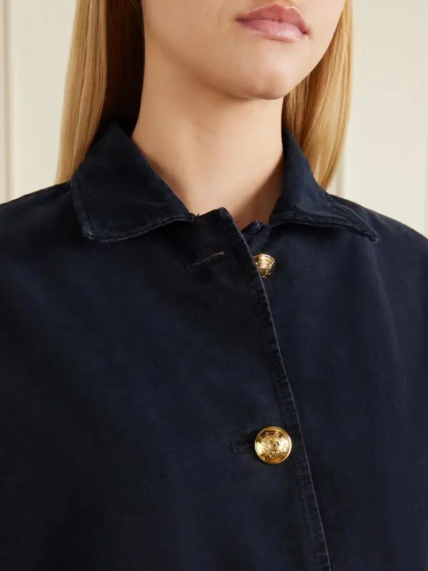 NILI LOTAN Devin Corduroy-trimmed Cotton-canvas Jacket - Blue