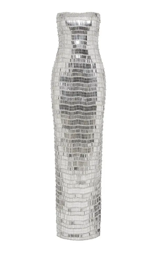 Rachel Gilbert Sylvie Strapless Sequined Column Gown - Silver