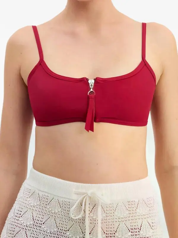 Loulou De Saison Olga Zipped Square-neck Bikini Top - Red