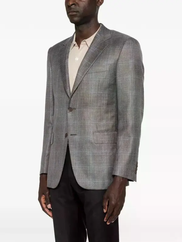 Canali Check-pattern Single-breasted Blazer - Grey