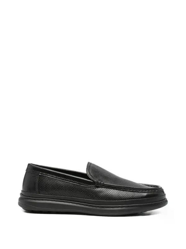 SERGIO MORETTI FIRENZE Perforated Leather Slip-on Loafers - Black