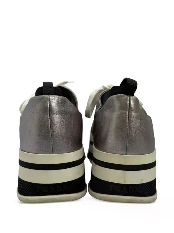 Prada Metallic Leather Platform Lace-up Sneakers
