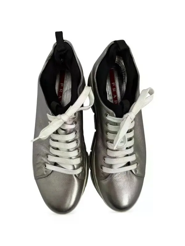 Prada Metallic Leather Platform Lace-up Sneakers