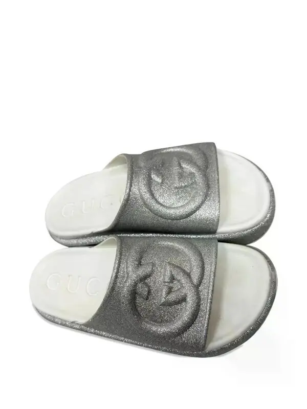 Gucci Gg Logo Glittered Platform Slides