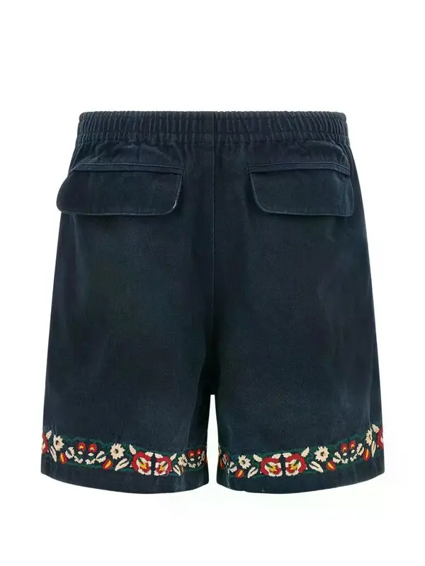 FOUND Horse Equine Floral-embroidered Cotton Shorts - Blue