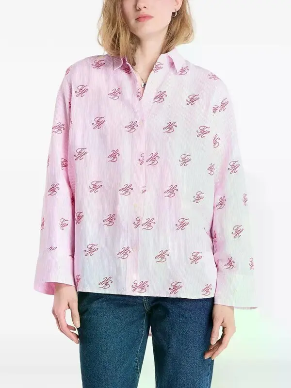 Tommy Hilfiger Monogram Print Linen Shirt - Pink