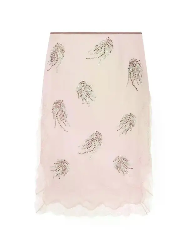 16Arlington Liri Crystal Embellished Lace Trim Midi Skirt - Pink