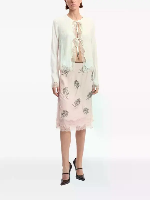 16Arlington Liri Crystal Embellished Lace Trim Midi Skirt - Pink