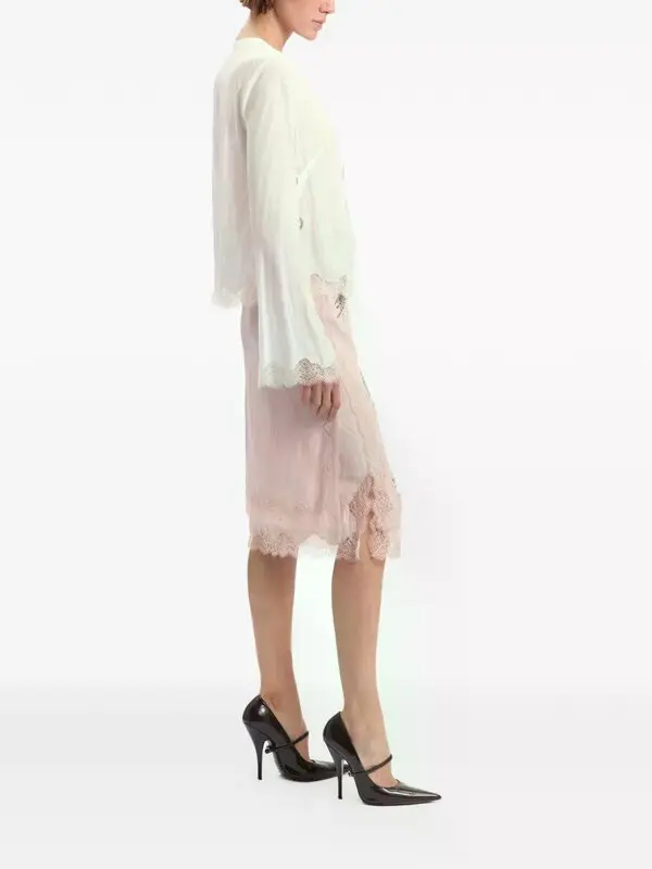 16Arlington Liri Crystal Embellished Lace Trim Midi Skirt - Pink