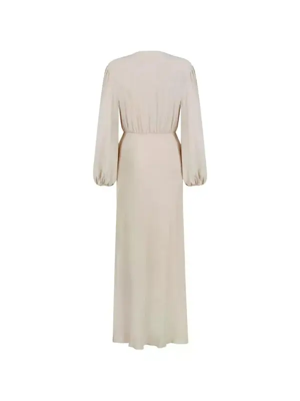 DOUUOD Gathered-detail Long-sleeve Maxi Dress - Neutrals