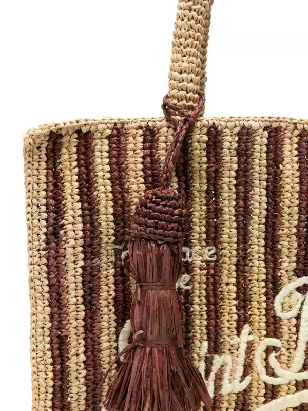 MC2 SAINT BARTH Striped Raffia Tote Bag - Red