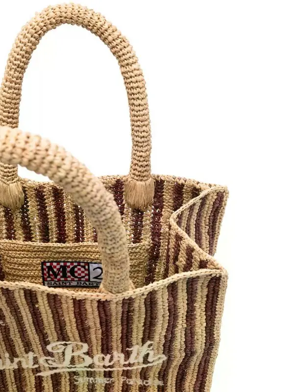 MC2 SAINT BARTH Striped Raffia Tote Bag - Red