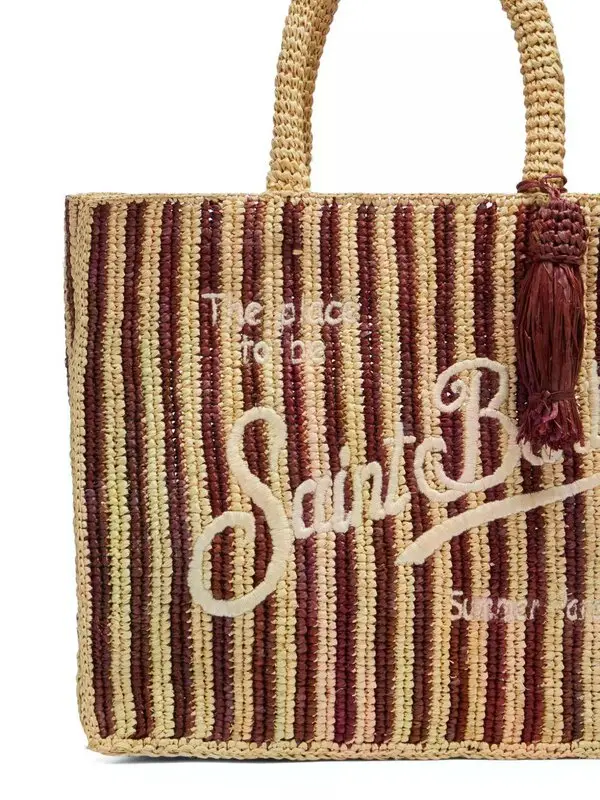MC2 SAINT BARTH Striped Raffia Tote Bag - Red