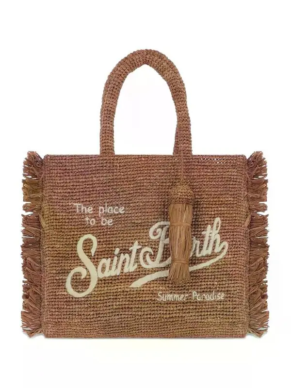 MC2 SAINT BARTH Colette Fringed Raffia Tote Bag - Brown
