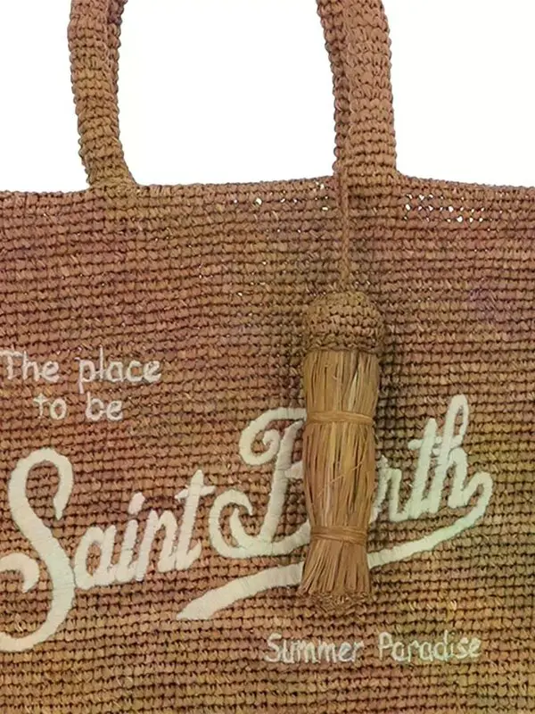 MC2 SAINT BARTH Colette Fringed Raffia Tote Bag - Brown
