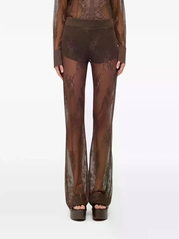 BLUGIRL Floral Lace Flared Trousers - Brown