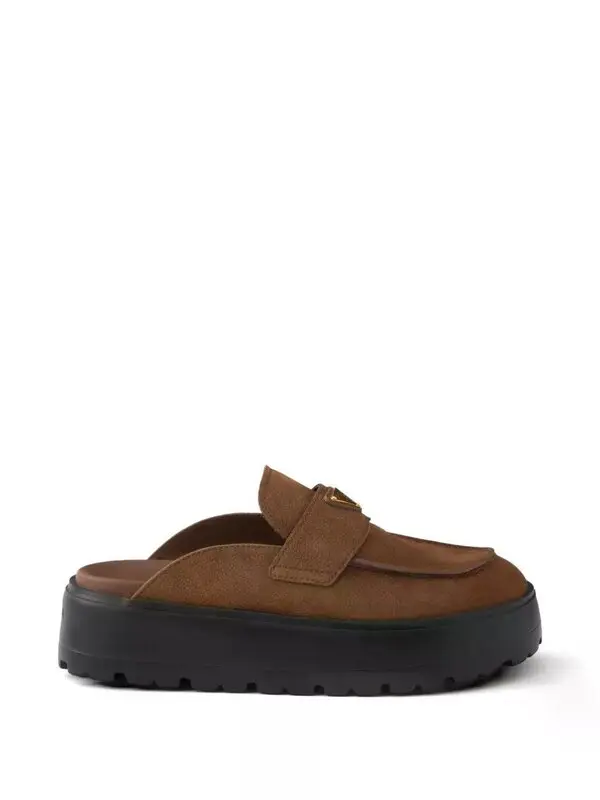 Prada Nubuck Flatform Mules - Brown