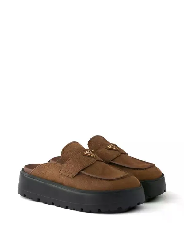 Prada Nubuck Flatform Mules - Brown