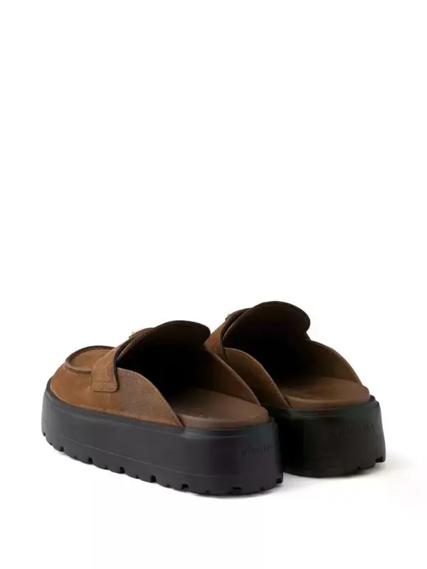 Prada Nubuck Flatform Mules - Brown
