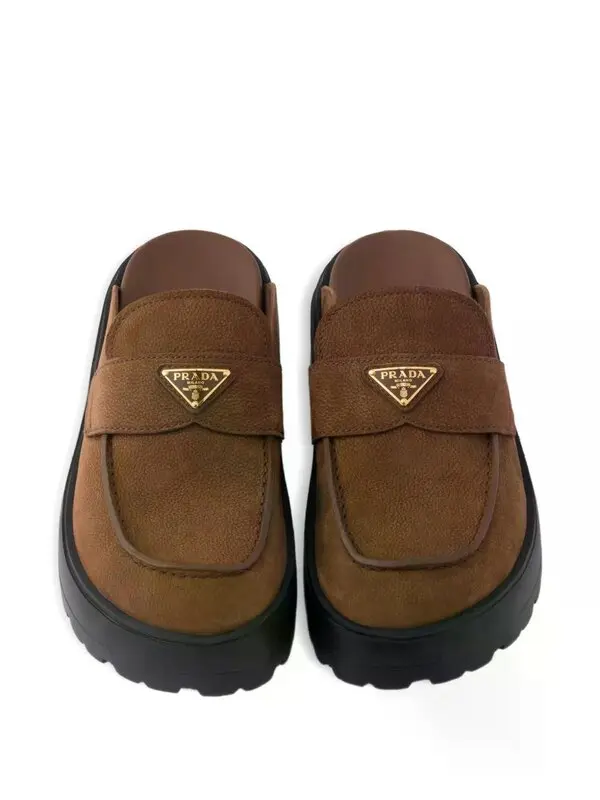 Prada Nubuck Flatform Mules - Brown