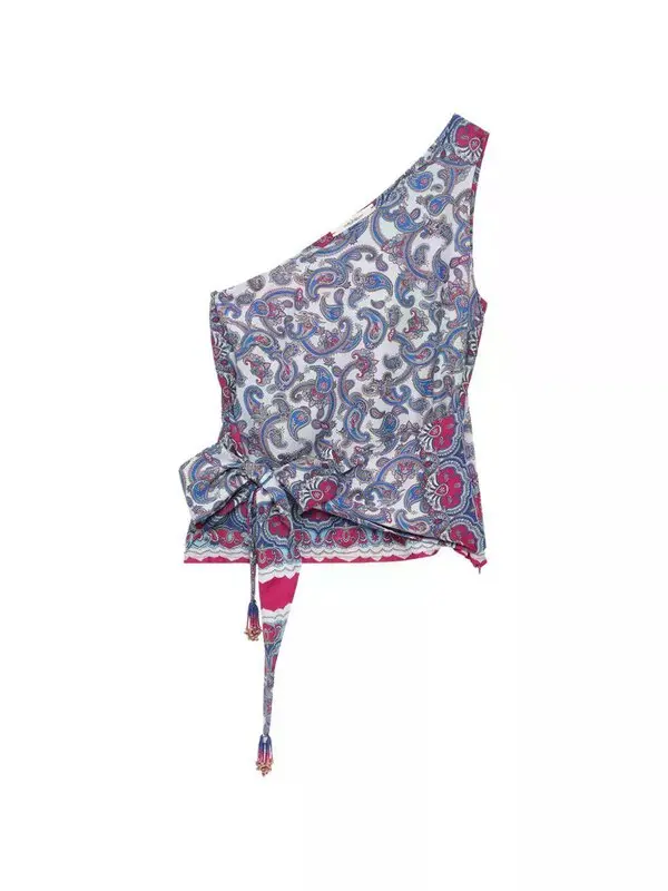 Malìparmi One-shoulder Paisley Print Top With Tasseled Tie Detail - Blue