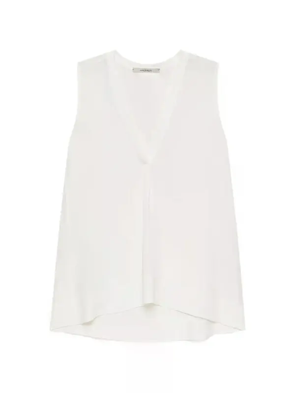 Malìparmi Pleated V-neck Sleeveless Top - White