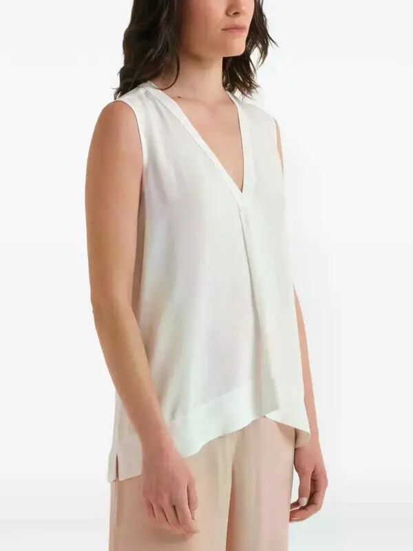 Malìparmi Pleated V-neck Sleeveless Top - White