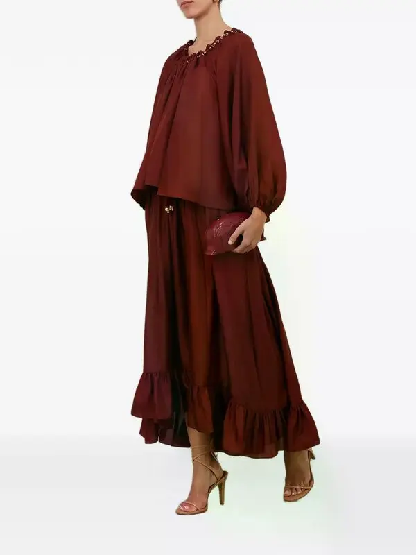 Zimmermann Aster Gathered Bead Blouse - Wine Red