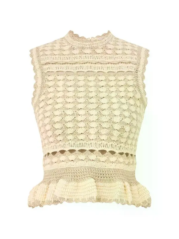 Zimmermann Wanderlust Crochet Ruffled Tank Top - Neutrals