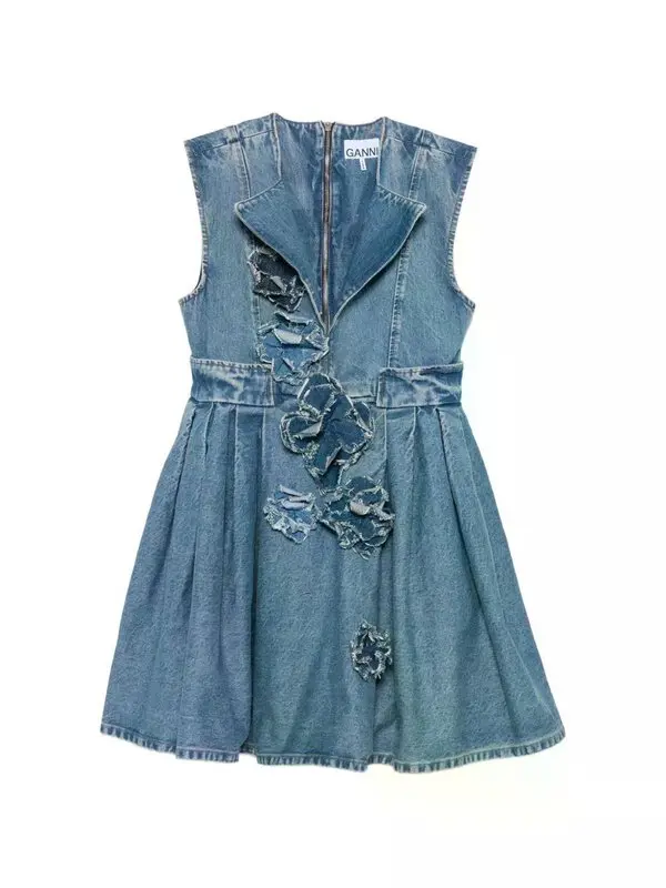 GANNI Flower-appliqué Sleeveless Mini Dress - Blue