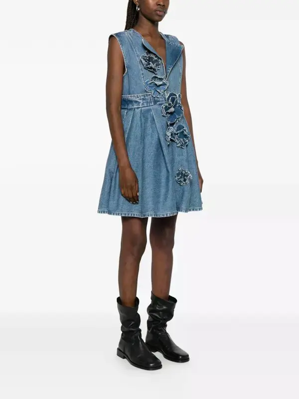 GANNI Flower-appliqué Sleeveless Mini Dress