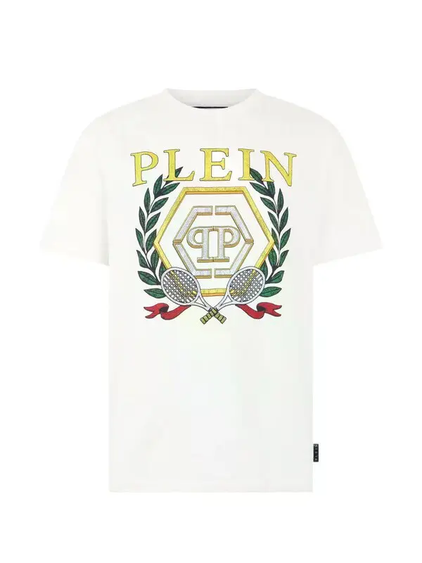 Philipp Plein Tennis Crest Round-neck Cotton T-shirt - Neutrals