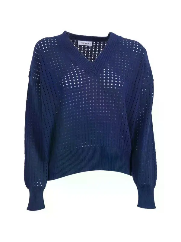 KANGRA Open-knit V-neck Jumper - Blue