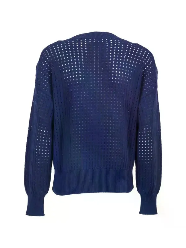 KANGRA Open-knit V-neck Jumper - Blue