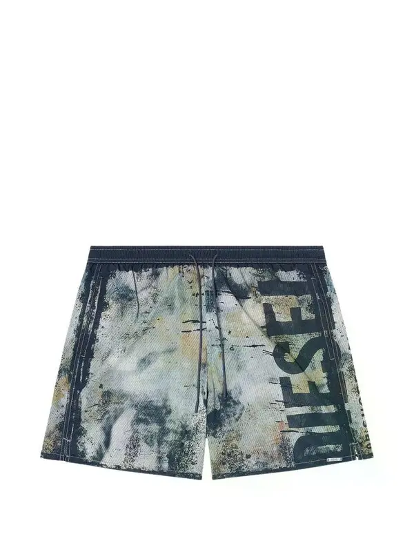 DIESEL® Logo-print Drawstring Swim Shorts - Grey