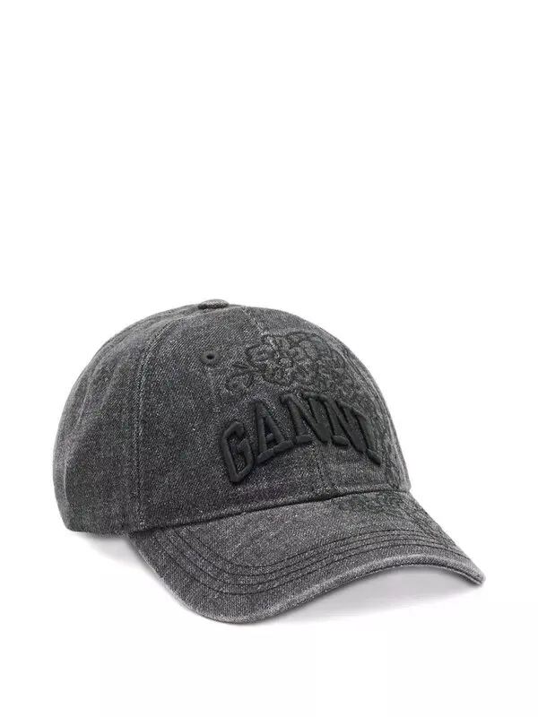 GANNI Embroidered Logo Denim Cap - Grey