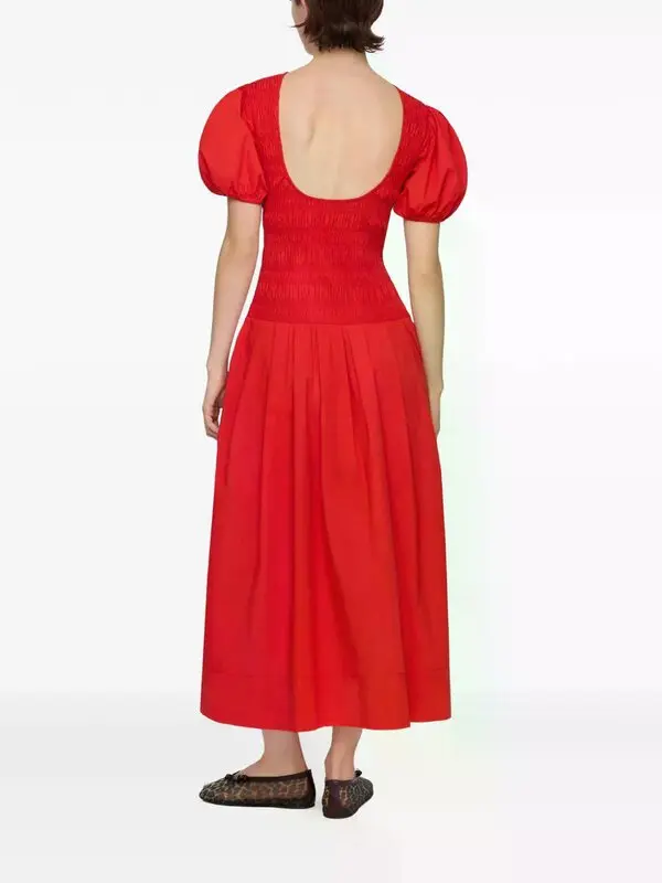 GANNI Smocked Puff-sleeve Organic Cotton Dress