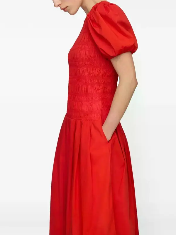 GANNI Smocked Puff-sleeve Organic Cotton Dress