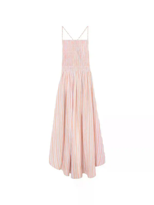 GANNI Striped Linen Maxi Dress - Orange