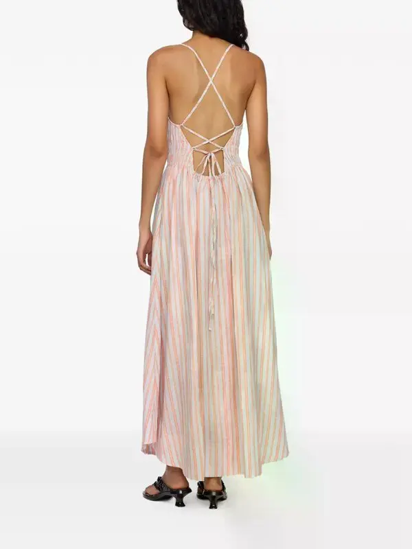 GANNI Striped Linen Maxi Dress