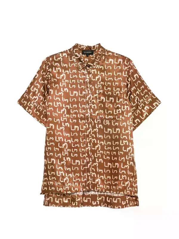LEE MATHEWS Logo Print Short Sleeve Shirt - Brown