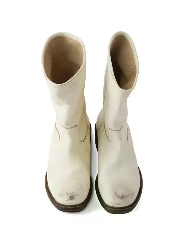 Prada Distressed Leather Mid-calf Boots - Neutrals