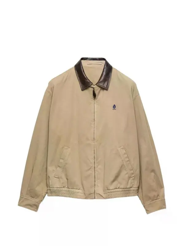 Prada Cotton Jacket With Leather Details - Neutrals