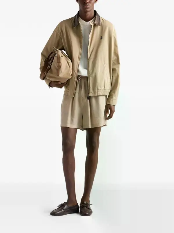 Prada Cotton Jacket With Leather Details - Neutrals